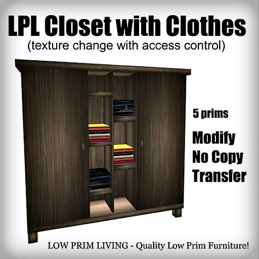 Second Life Marketplace - Closet with Clothes [texture change,bedroom ...