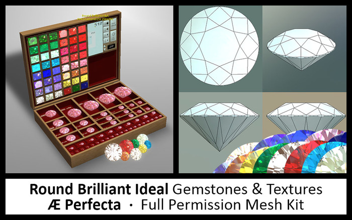 Second Life Marketplace - Mesh Gemstone Building Kit: Round Brilliant Ideal