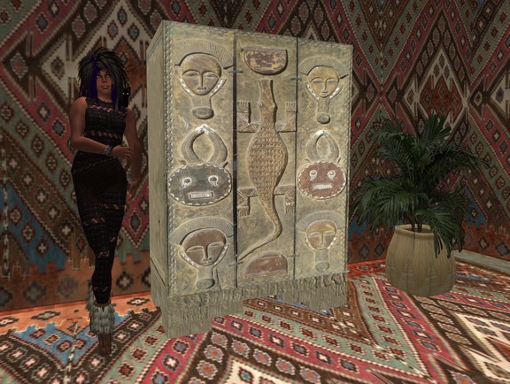 Second Life Marketplace - SQ Carved Antique African Mask Cabinet