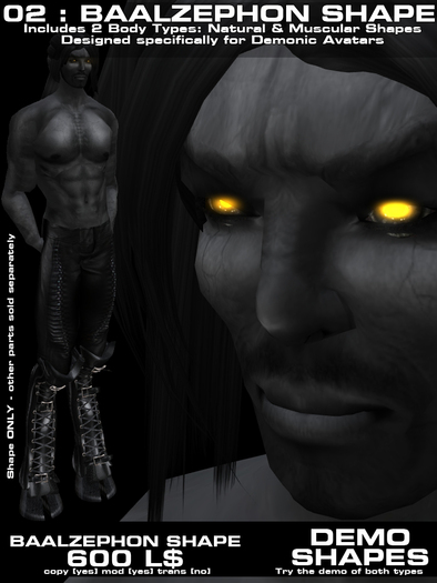 Second Life Marketplace - Violet Studios Male Demon - Baalzephon Shape ...