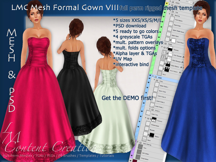 Second Life Marketplace - DEMO - LMC Mesh Templates - Formal Gown VIII ...
