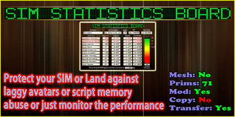 Second Life Marketplace - SIM Statistics Board V1.04(Boxed)