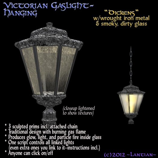 Second Life Marketplace - ~LanTN~Victorian Gaslight-Hanging, "Dickens"