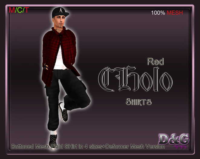 Second Life Marketplace - D&G MENS Cholo Shirt Red MESH