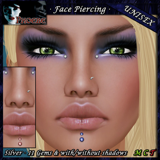 Second Life Marketplace - *P* Unisex Face Piercings R1 ~Silver/11 Gems~