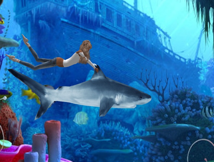 Second Life Marketplace - SHARK Blue Shark w/ Tail flick- DIVER kick pose