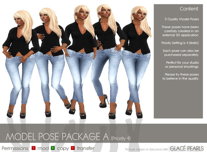 Second Life Marketplace - :: GLACE PEARLS :: Model Pose Package A
