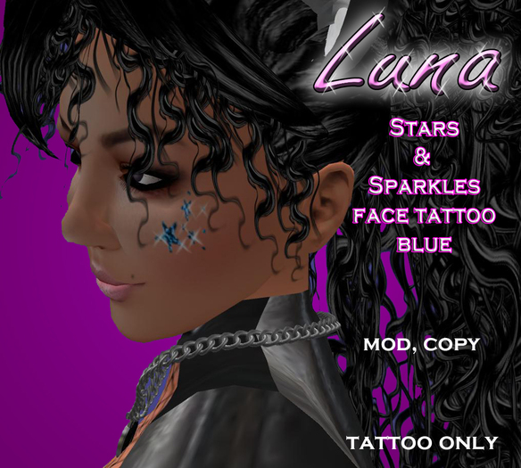 Second Life Marketplace - Luna stars and sparkles face tat blue
