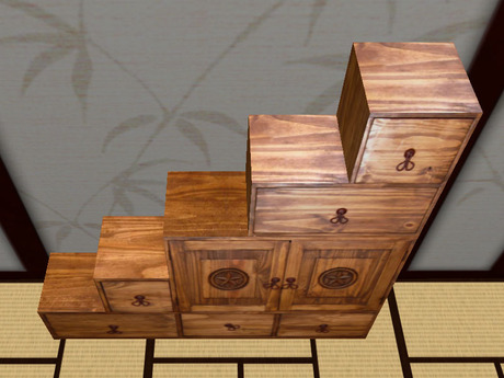 Second Life Marketplace - RE Tansu Step Chest - Japanese Home Decoration