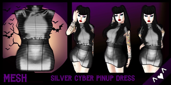 Second Life Marketplace - ^v^DRBC^v^Silver Cyber Pinup Dress