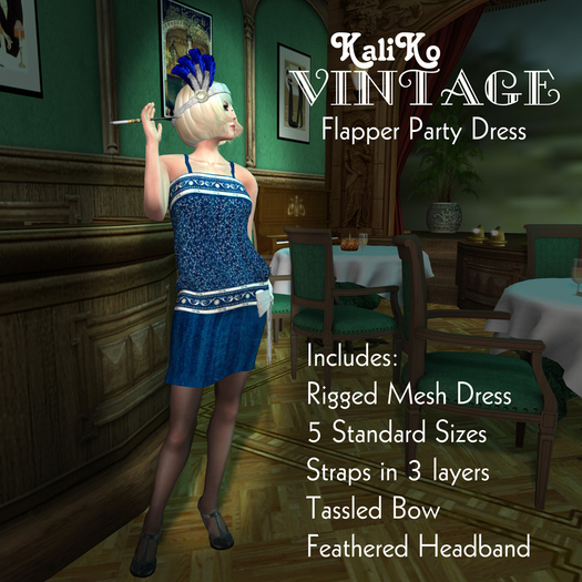 Second Life Marketplace - KaliKo Vintage - Flapper Party Dress Blue ...