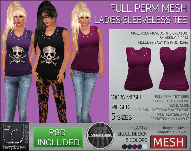 Second Life Marketplace - - TD TEMPLATES - Mesh Sleeveless Tee