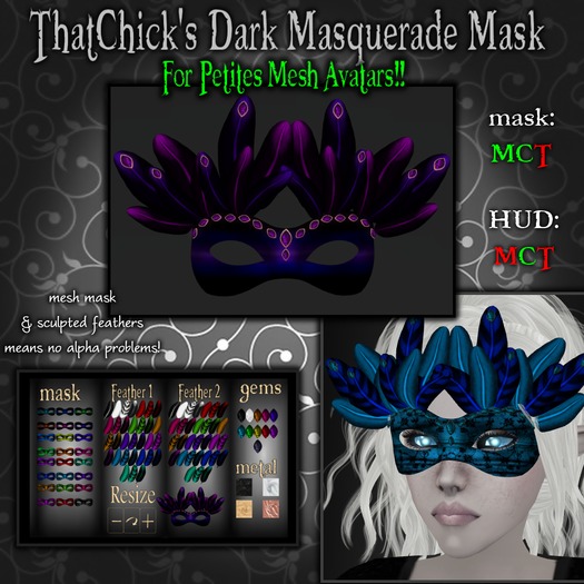 Second Life Marketplace - ThatChick's Petites Dark Masquerade Mask ...