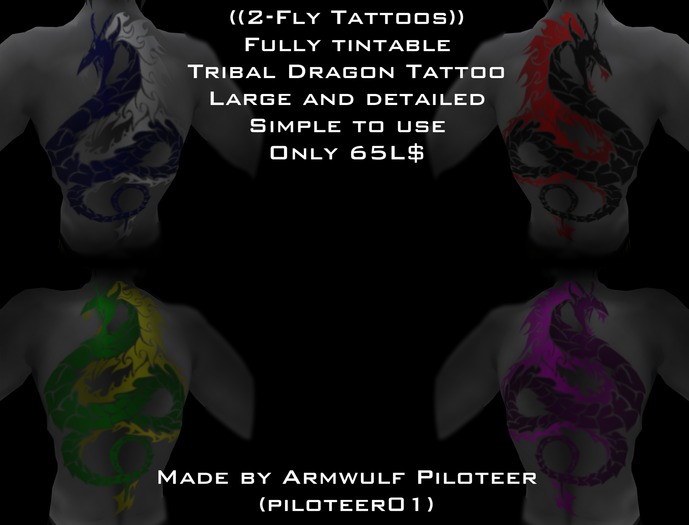 Second Life Marketplace - ((2-Fly Tattoo's)) Split texture tint dragon ...