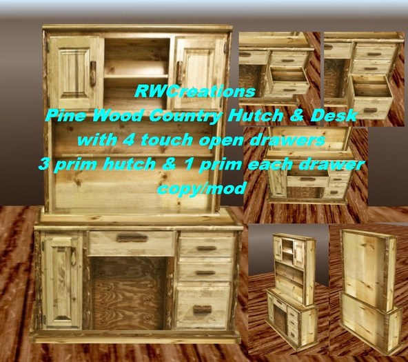 Second Life Marketplace - Pine Wood Country Hutch & Desk furniture with ...