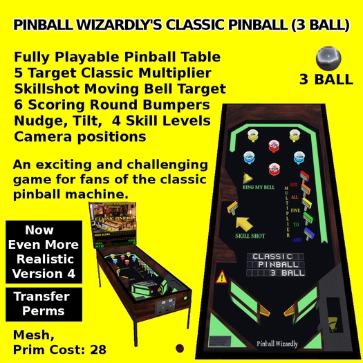 Second Life Marketplace - Pinball Wizardly's Playable 3 Ball Classic ...
