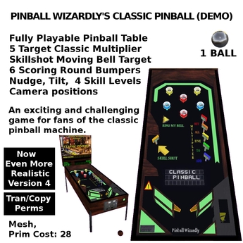 Second Life Marketplace - Free Demo: Pinball Wizardly's Playable ...