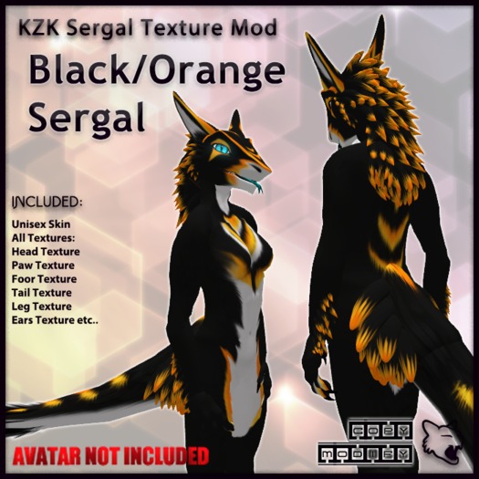 Second Life Marketplace - Black/Orange KZK Sergal (v.1 - old) Texture Mod
