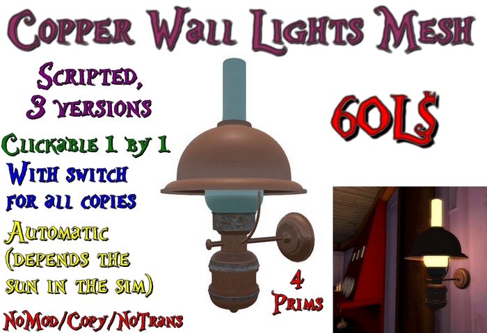 Second Life Marketplace - Copper Wall Lights Mesh