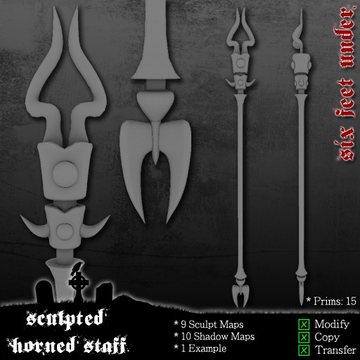 Second Life Marketplace - Six Feet Under Full Perm Horned Staff Build Kit