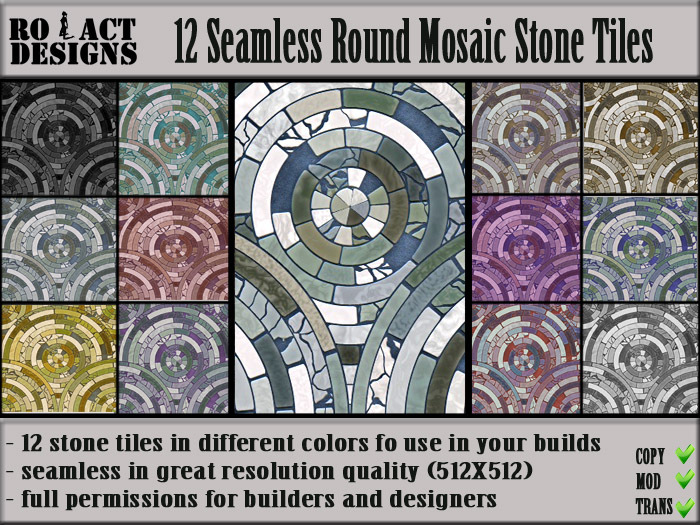 Second Life Marketplace - Ro!Act Designs 12 Round Mosaic Stone Tiles