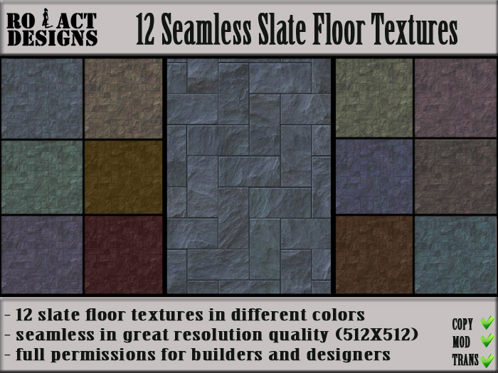 Second Life Marketplace - Ro!Act Designs 12 Seamless Slate Floor Textures