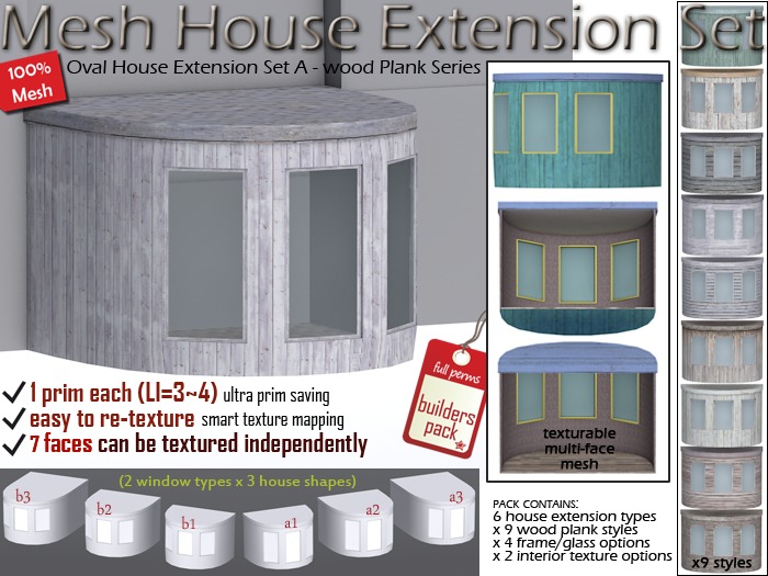 Second Life Marketplace - Mesh Oval House Extension Set A [Full Perm ...