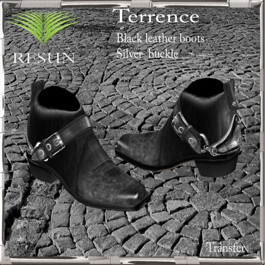 Second Life Marketplace - Res_Terrence Black Leather Boots Silver Buckle