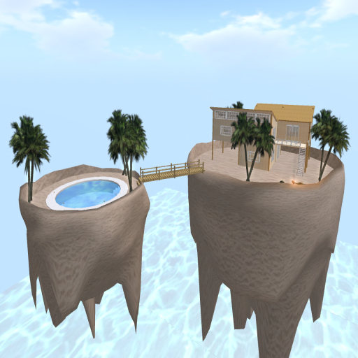 Second Life Marketplace - Flooting beach island with house and pool boxed