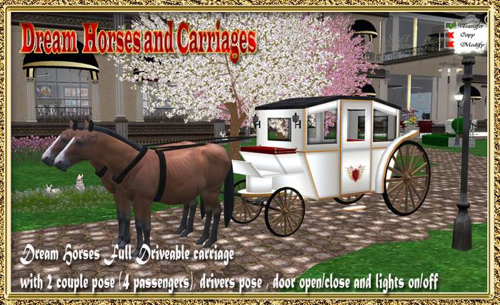 Second Life Marketplace - G&T Drivable Period Carriage White with poses ...