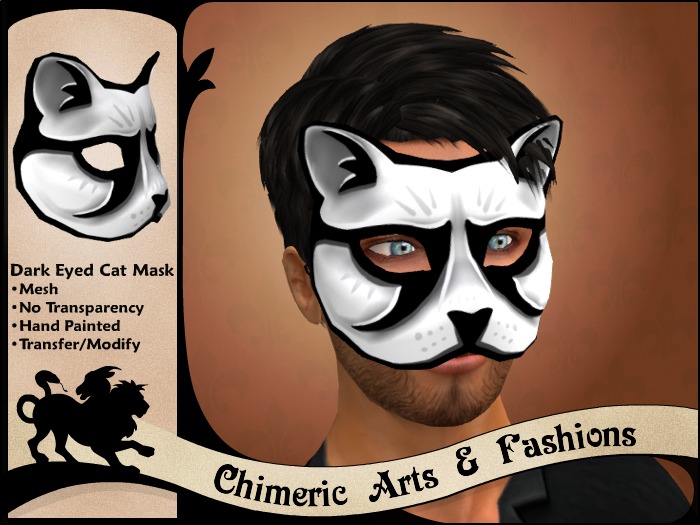 Second Life Marketplace - Dark Eyed Cat Mask - Black & White