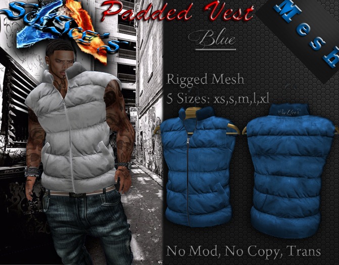 Second Life Marketplace - *SoL!ce's* Padded Vest Mesh Blue