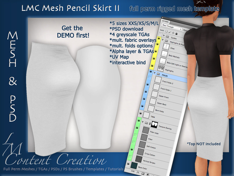 Second Life Marketplace - - DEMO - LMC Mesh Templates - Pencil Skirt II ...