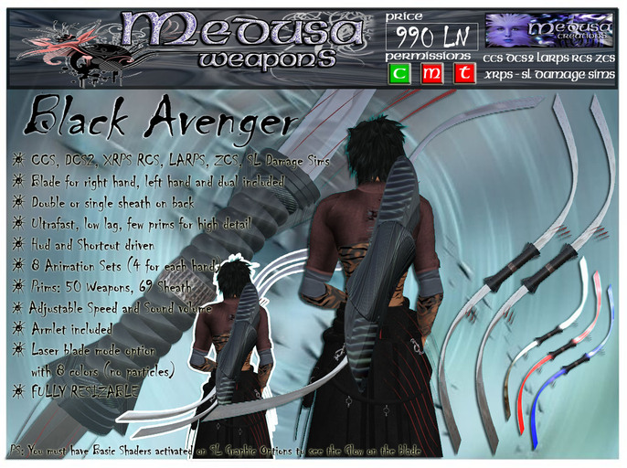 Second Life Marketplace - ~ Medusa Weapons ~ Black Avenger (Boxed)