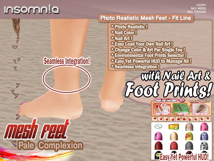 Second Life Marketplace - insomn!a - Fit Line Mesh Feet [Flat][Pale ...