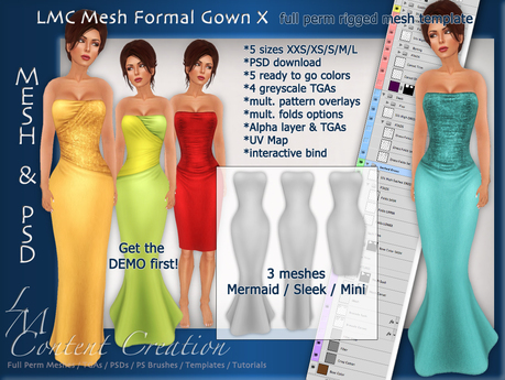 Second Life Marketplace - DEMO - LMC Mesh Templates - Formal Gown X - 3 ...