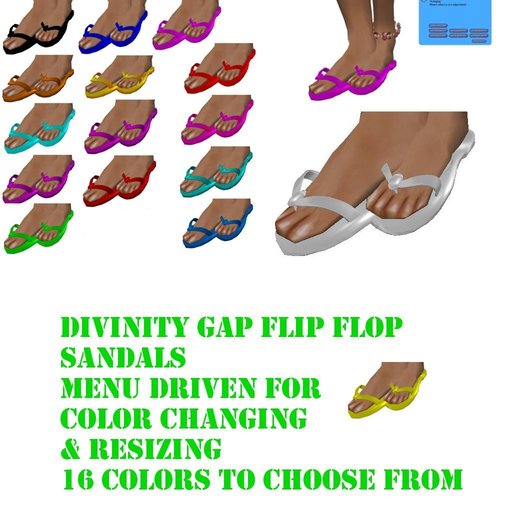 Second Life Marketplace - Flip Flops Color & Size Menu 16 COLORS ...