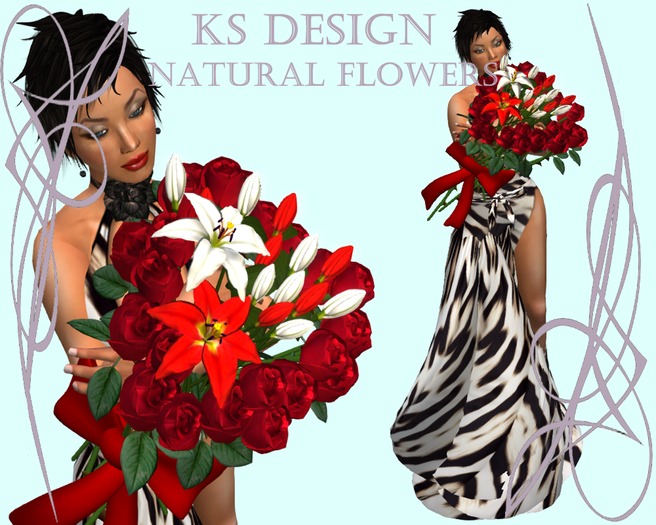 Second Life Marketplace - Bouquet of roses and lilies "Heart" #5