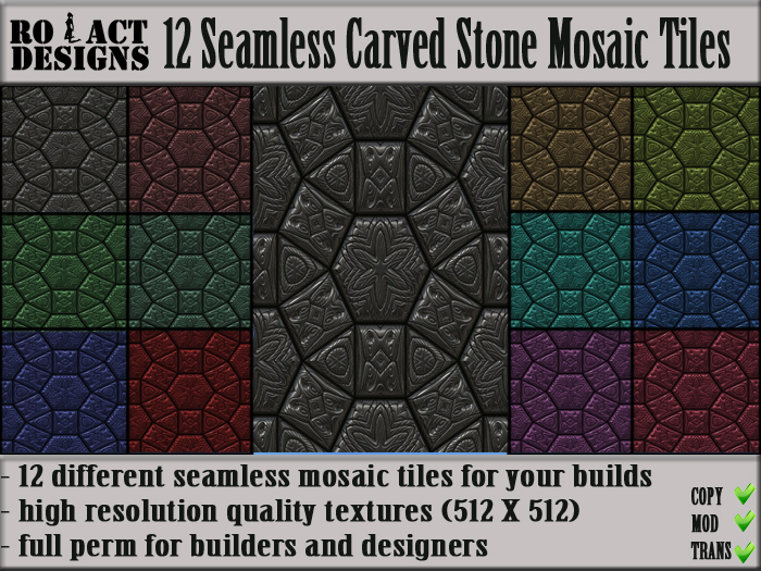 Second Life Marketplace - Ro!Act Designs 12 Carved Stone Mosaic Tile ...