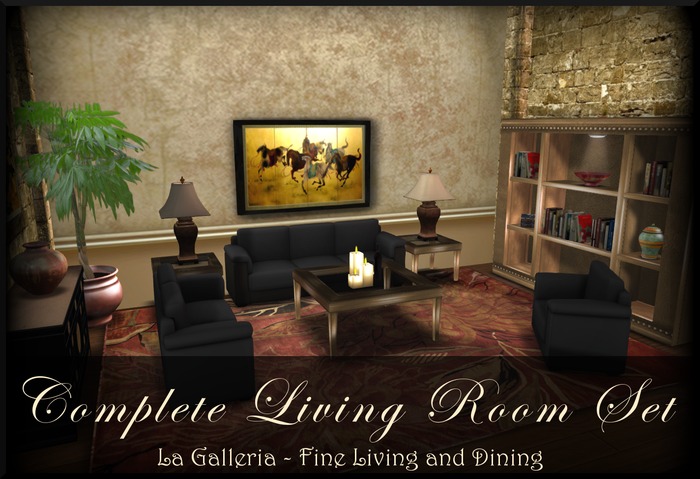 Second Life Marketplace - Cabo Black Leather & Antique Brass Living ...