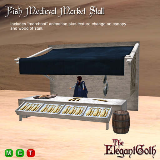 Second Life Marketplace - Fish Medieval Market Stall - Vendor Cart