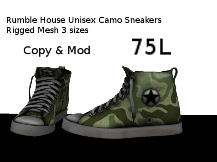 Second Life Marketplace - *PROMO* Rumble House Sneakers Camo - MESH