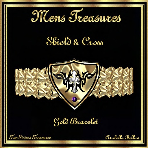 Second Life Marketplace - MT - SHIELD & CROSS BRACELET GOLD/BLK
