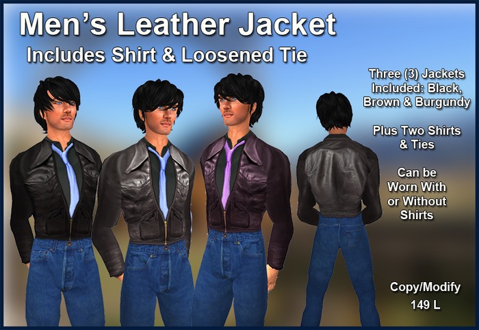 Second Life Marketplace - Men's Leather Jacket - Partially Unzipped ...