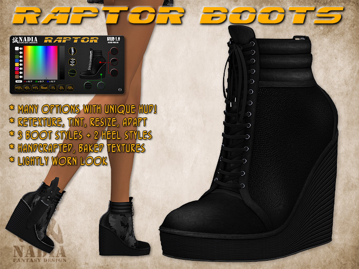 Second Life Marketplace - ~Nadia~ Raptor Boots Black - Platform Heels ...