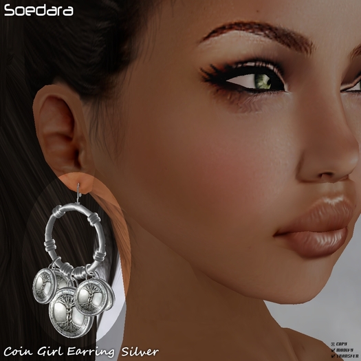 Second Life Marketplace - ~Soedara~ Silver Coin Girl Earring