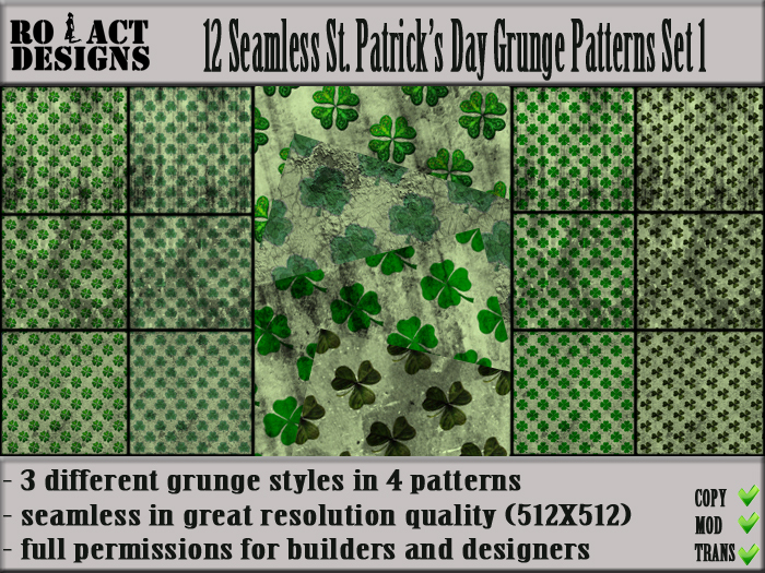 Second Life Marketplace - Ro!Act Designs 12 Seamless St Patrick Day ...