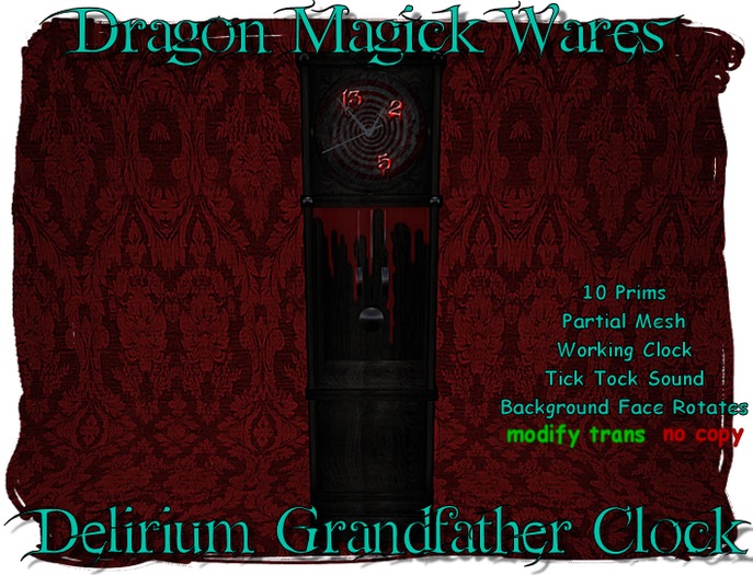 Second Life Marketplace - Dragon Magick Wares Delirium Grandfather Clock