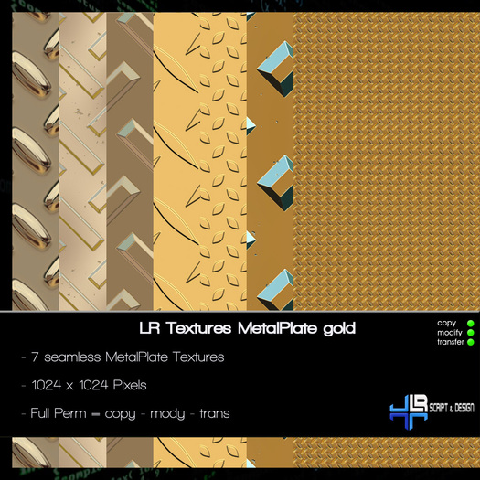 Second Life Marketplace - LR Textures Metal Plates gold - Metal ...