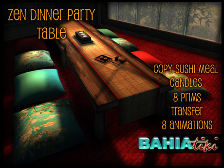 Second Life Marketplace - Bahia Tiki- Blue Zen Dinner Party Table